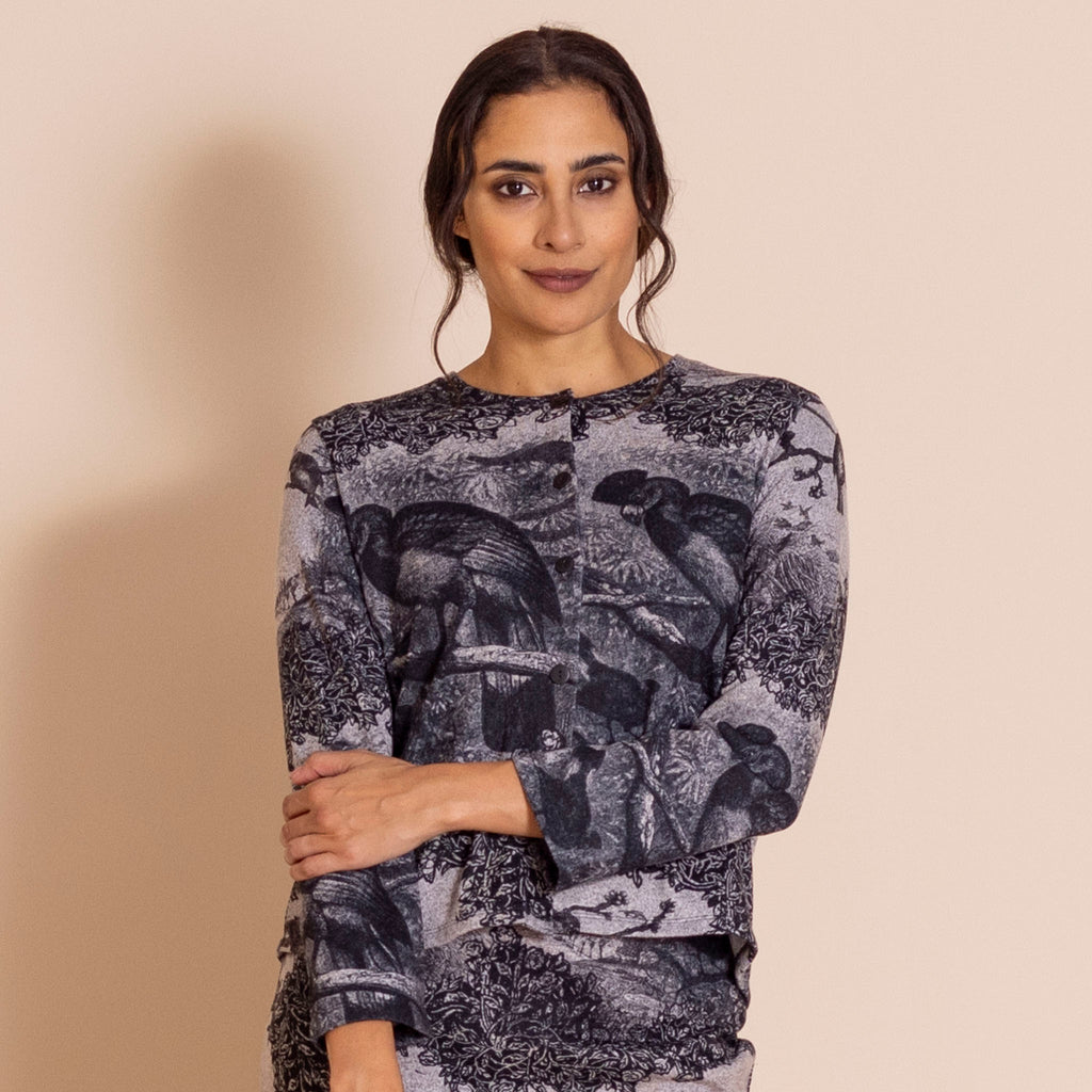 parrot knit balmoral cardi – Megan Salmon